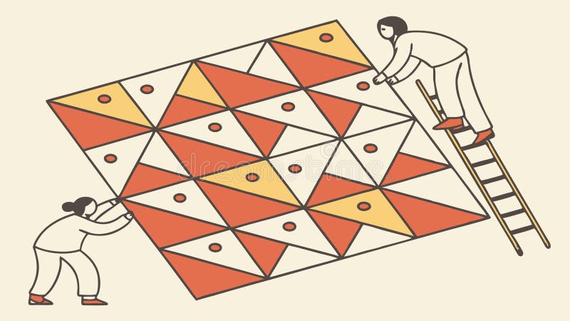 People Placing Geometric Tiles, Teamwork and Construction, Vector ...