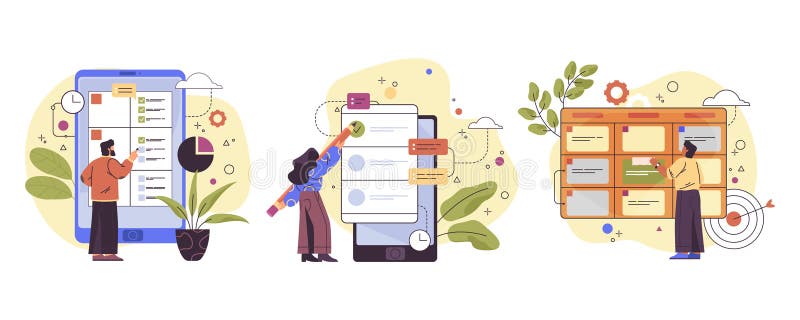 People Planning Targets or Notes, Vector Set Stock Vector ...