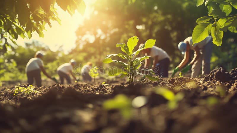 People Planting Seedlings in a Field Under the Sunlight in a Green ...