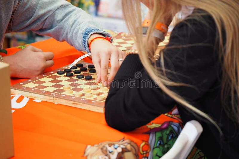 People Play Checkers Board Game. Stock Image - Image of gambling ...