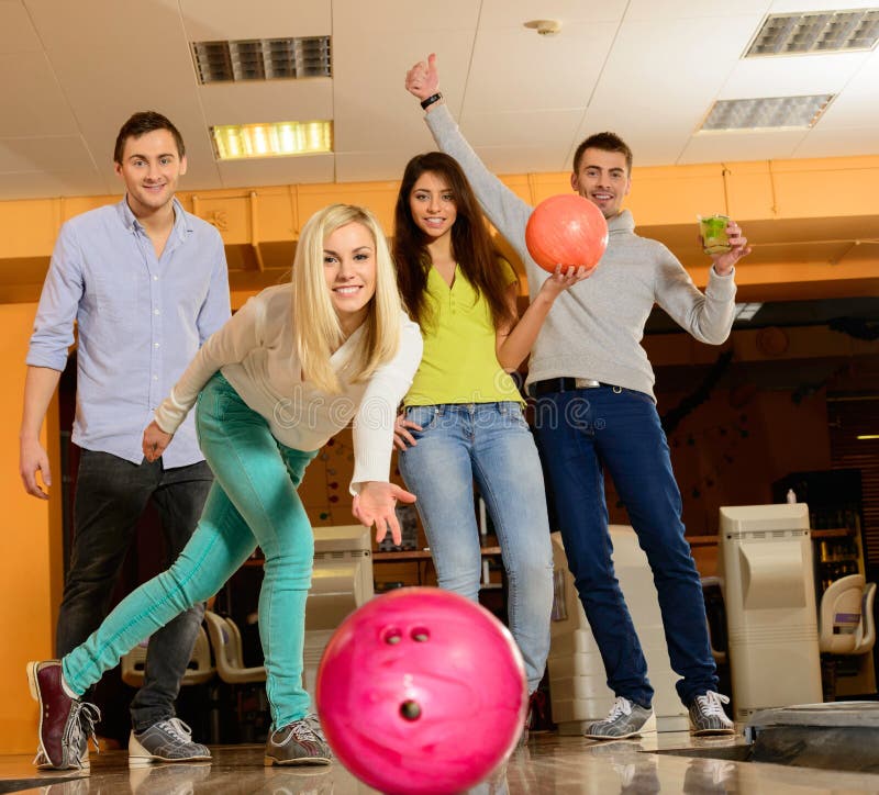 People playing bowling stock image. Image of four, alley - 38517209