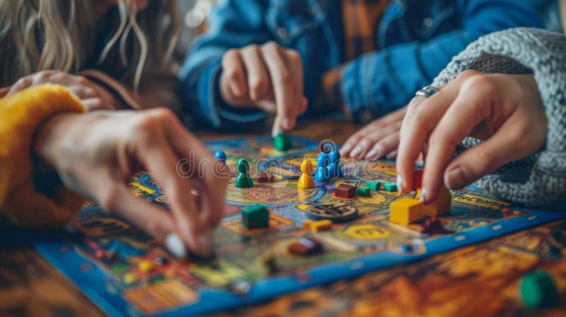 People Playing a Colorful Board Game on a Table. Stock Image - Image of ...