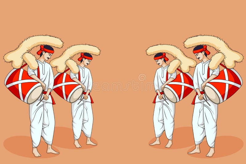 People Playing Dhol Tasha in Indian Festiva Stock Vector - Illustration ...