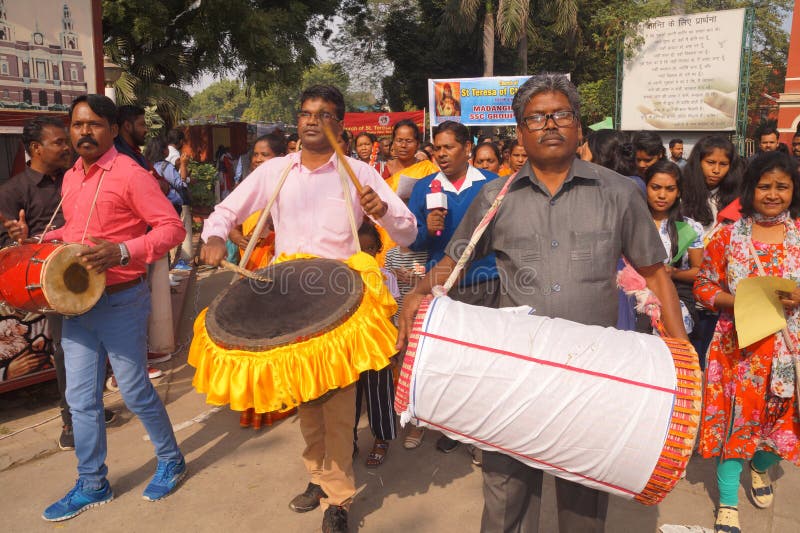 Delhi, India - November 2019: People Playing Dhol at Christ the King ...