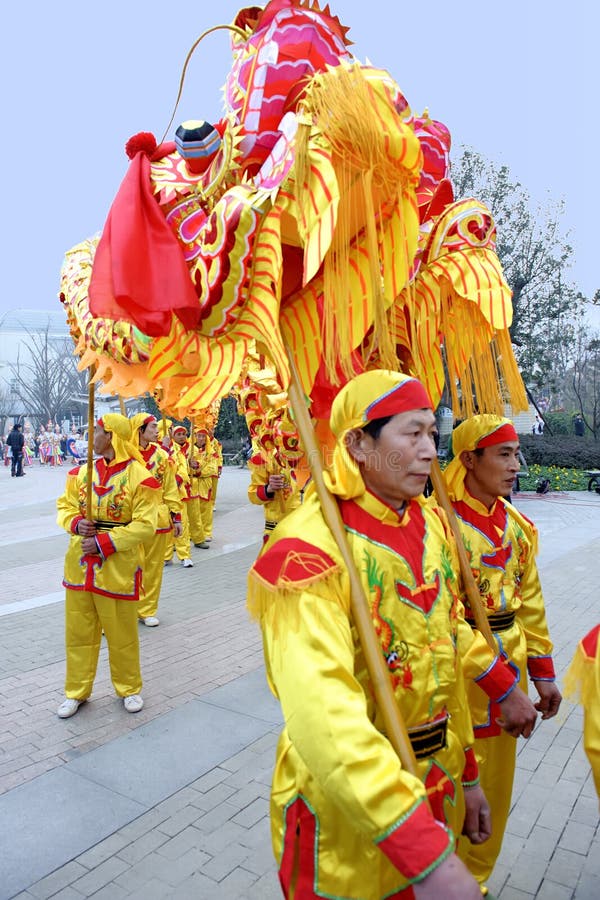 People Playing Dragon Dance To Celebrate Festivals Editorial Stock ...