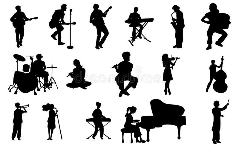 People Playing Music Silhouette Hand Drawn Vector Stock Vector ...