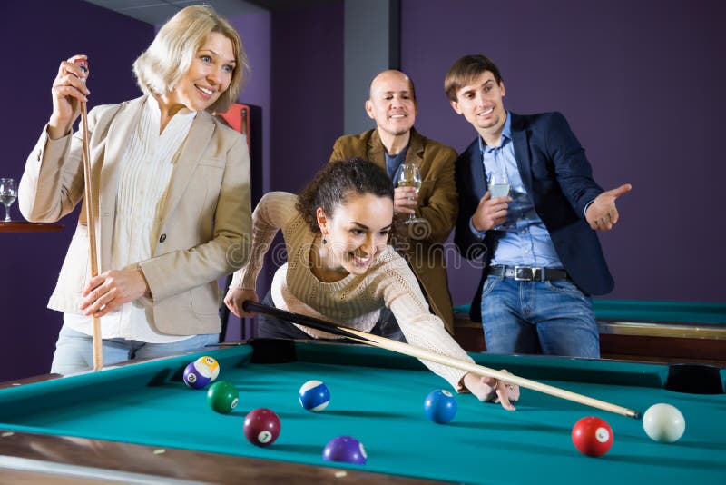 People Playing Pool Game in Billiard Club Stock Photo - Image of female ...