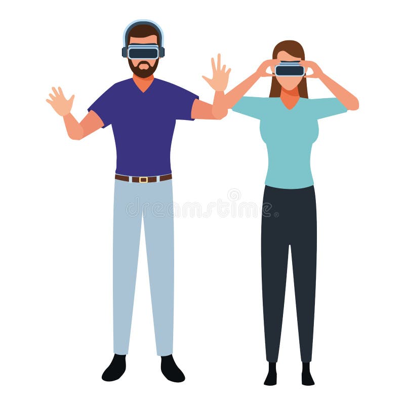 People Playing with Virtual Reality Stock Vector - Illustration of ...