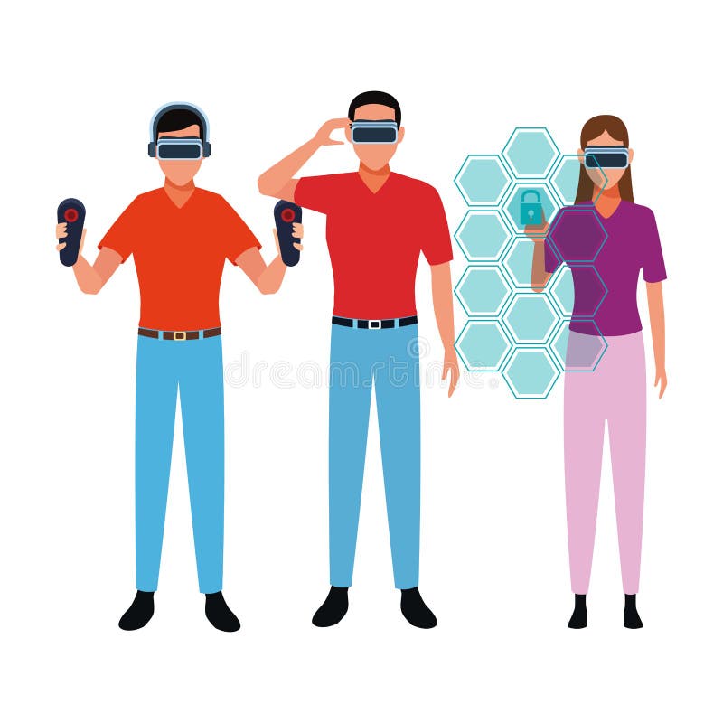 People Playing with Virtual Reality Stock Vector - Illustration of ...