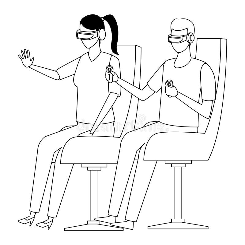 People Playing with Virtual Reality Technology in Black and White Stock ...