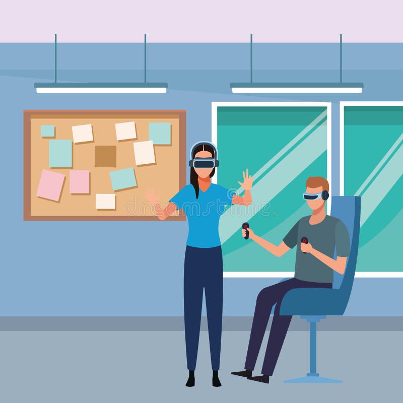People Playing with Virtual Reality Technology Stock Vector ...