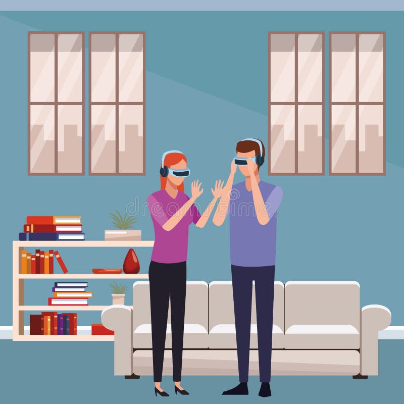 People Playing with Virtual Reality Technology Stock Vector ...