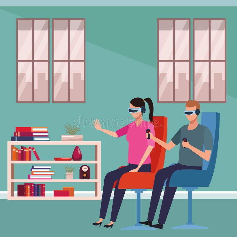 People Playing with Virtual Reality Technology Stock Vector ...