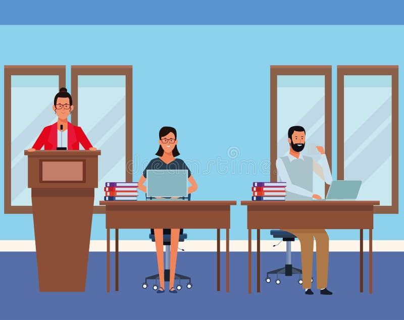 People in podium and desk stock vector. Illustration of public - 149885436