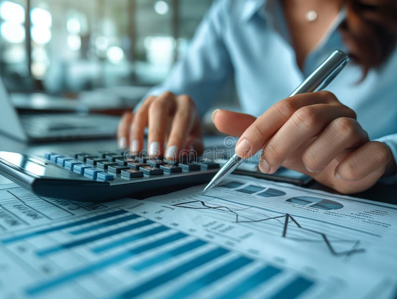 People Pointing Graph and Using Calculator during a Business Meeting ...