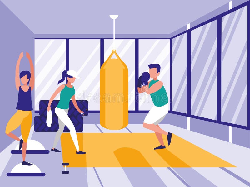 People Practicing Boxing in Gym Stock Vector - Illustration of care ...