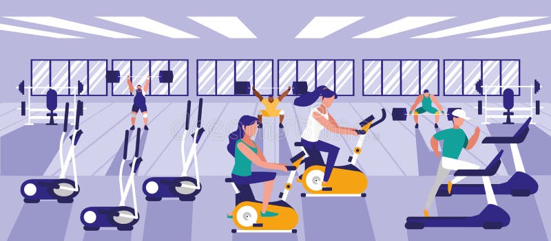 People Practicing Sport in Gym Stock Vector - Illustration of ...