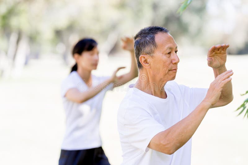 People Practicing Thai Chi in Park Stock Image - Image of people ...