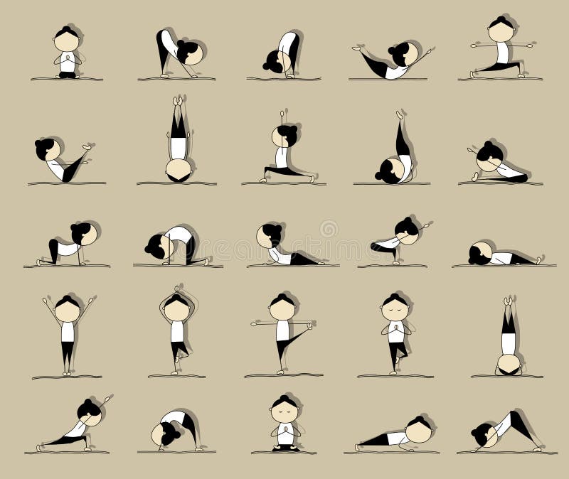 People Practicing Yoga, 25 Poses for Your Design Stock Vector ...