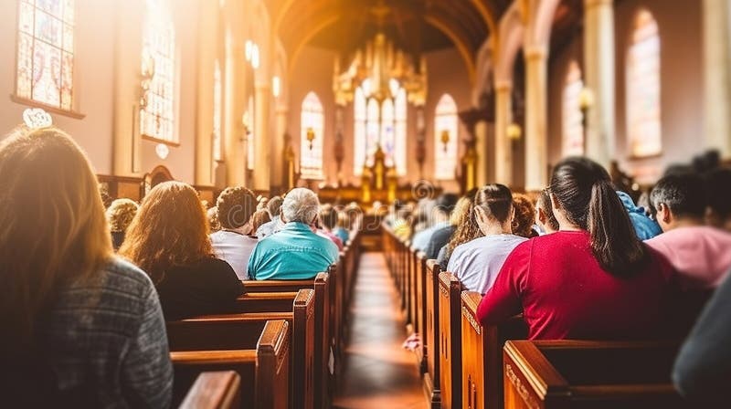 People Praying in a Church, Back View. Generative AI Stock Illustration ...