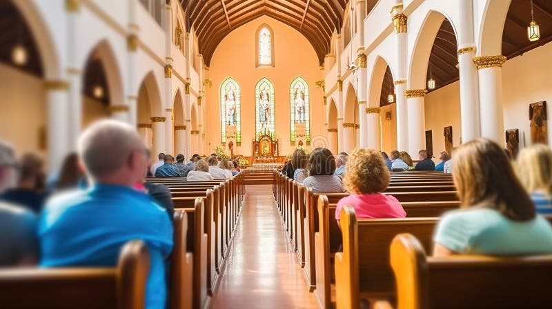 People Praying in a Church, Back View. Generative AI Stock Illustration ...