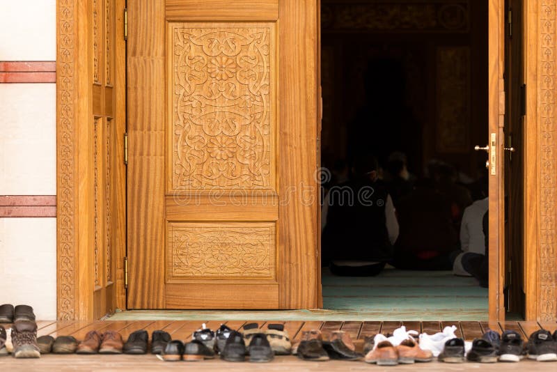 Shoes of People Praying in Front of the Mosque, Shoe Rack Stock Image ...