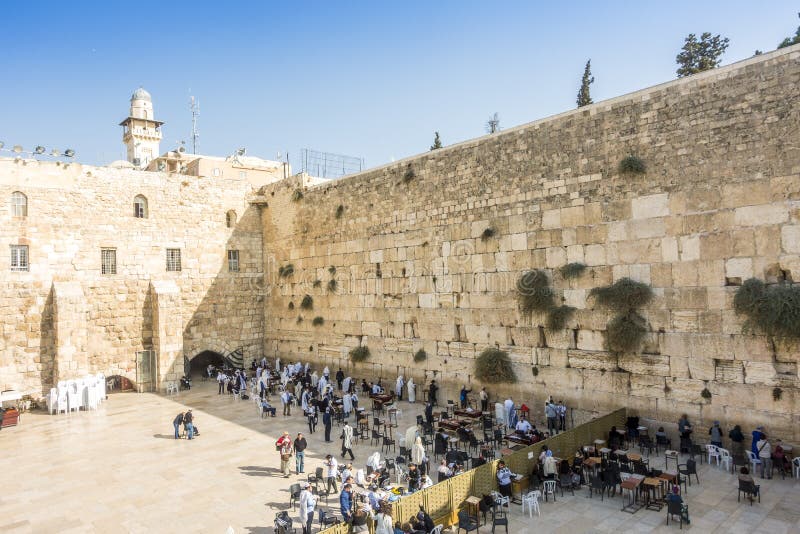 Praying at the Western `Wailing` Wall of Ancient Temple Jerusalem ...