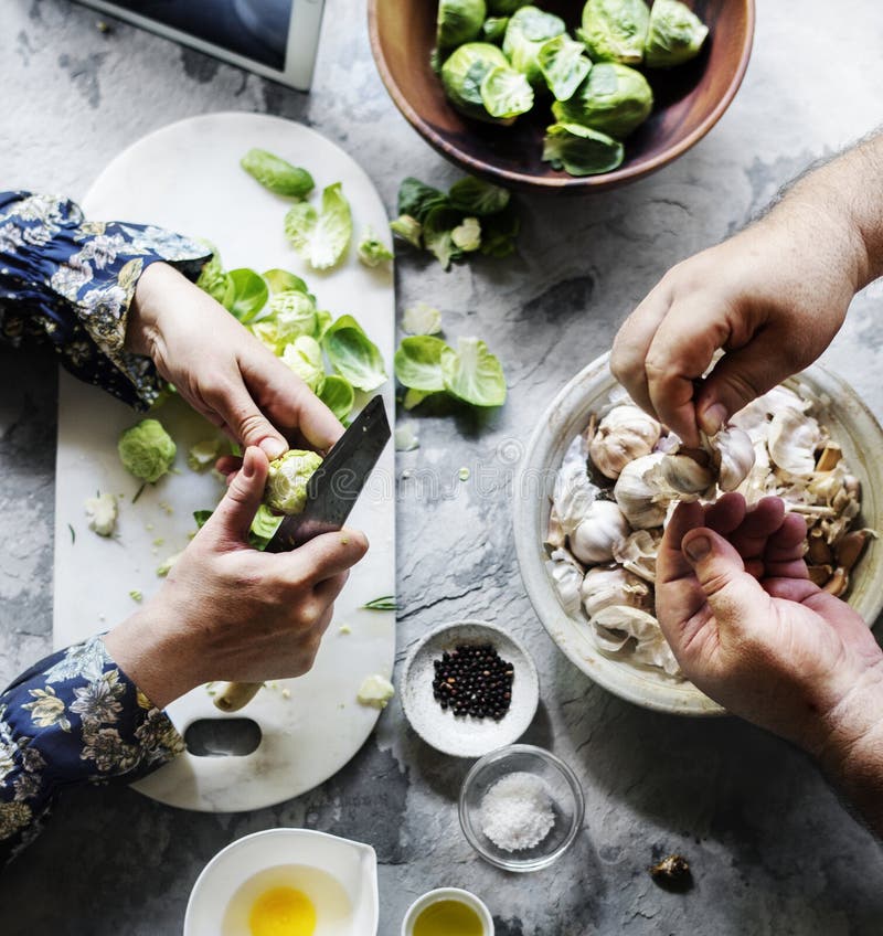 People Preparing Vegetables To Cook Stock Image - Image of brussels ...