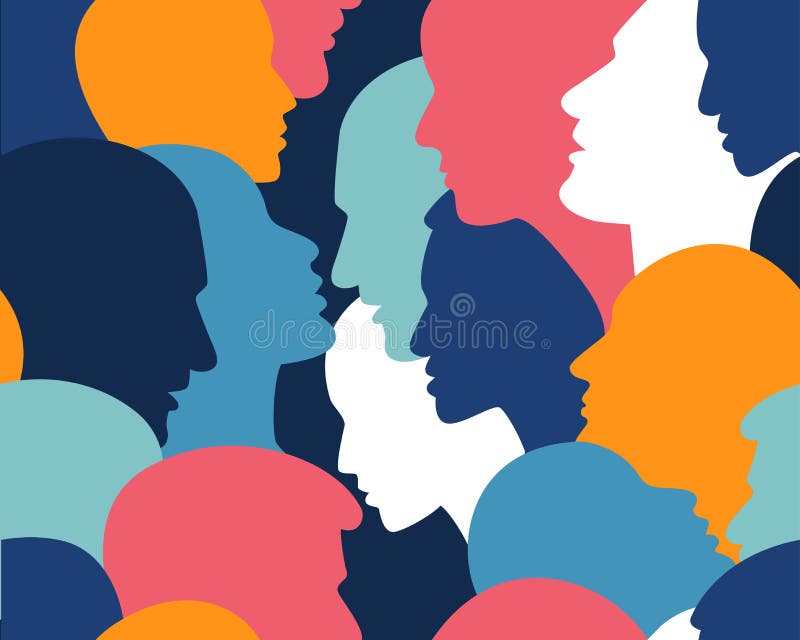 People Profile Heads. Seamless Pattern of a Crowd of Many Different ...