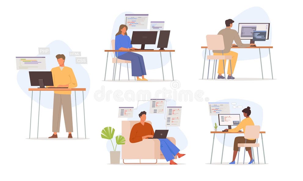 People it Programmers. Software Development Computers, Script Coding Php, Javascript Languages ...