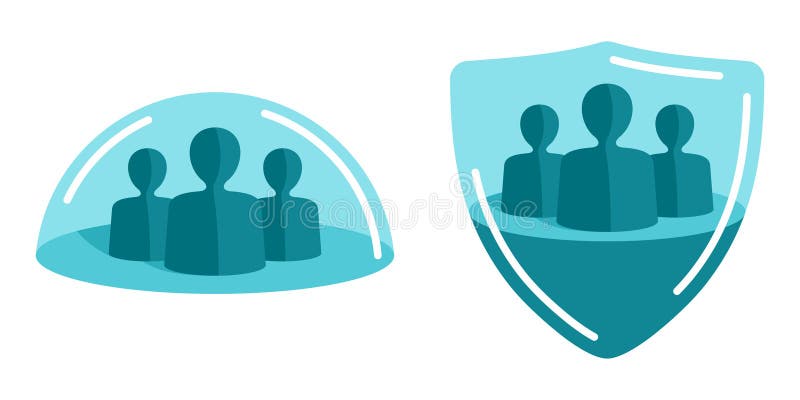 People Protection Icons - with Dome and Shield Stock Illustration ...