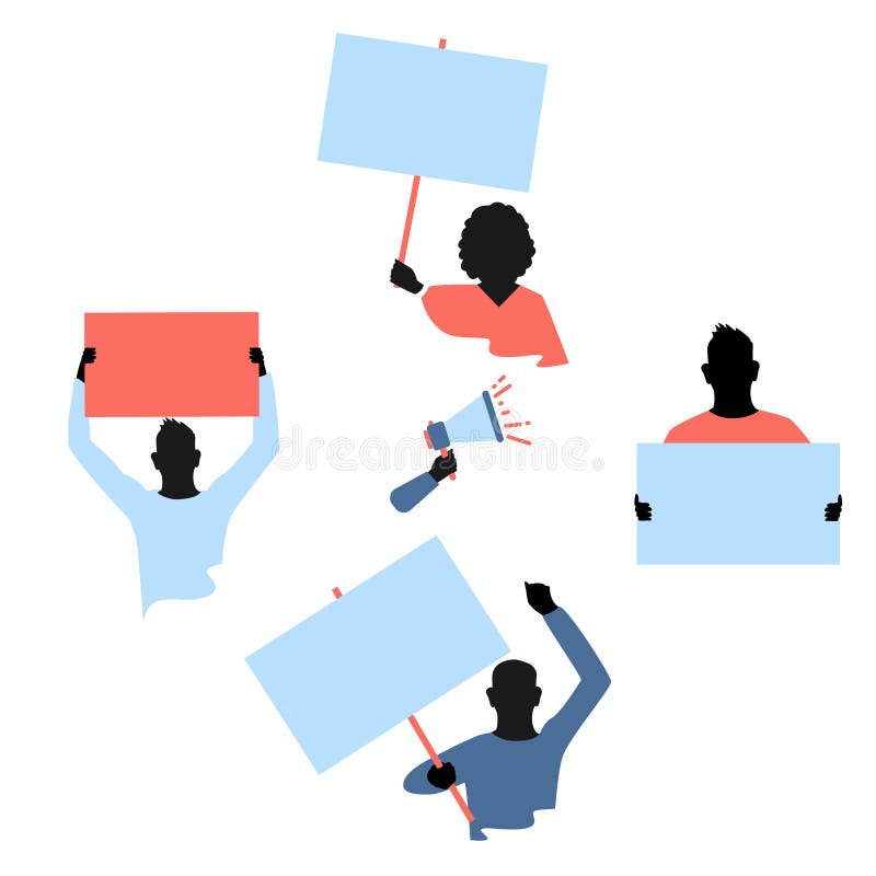 Vector Set of Protesters People with Blank Banners in Their Hands Stock ...
