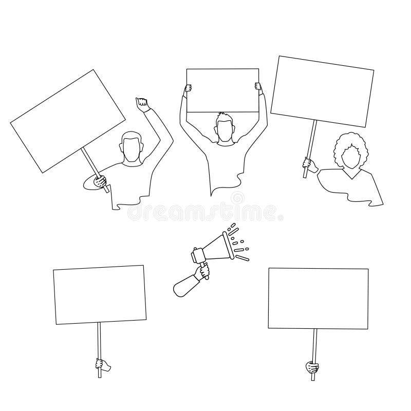 Vector Set of Protesters People with Blank Banners in Their Hands Stock ...