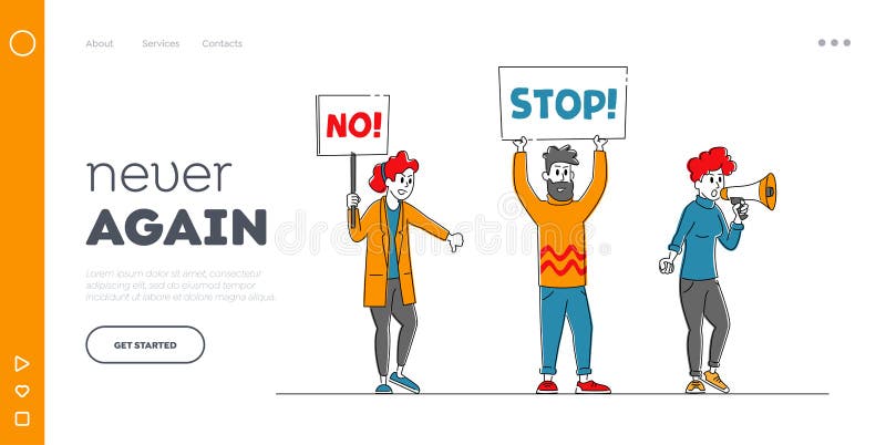 People Protesting with Placards on Rally, Strike Landing Page Template ...