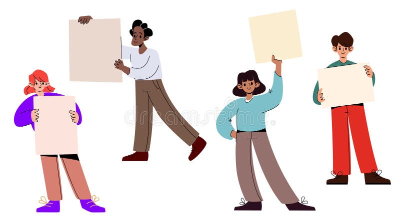 People Protesting with Posters Set Stock Illustration - Illustration of ...