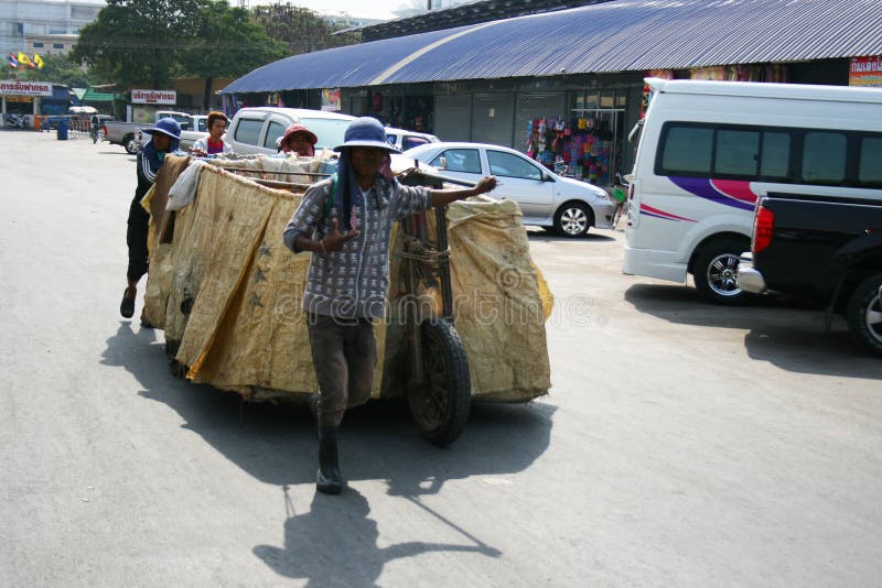 People Pull Carts on the Road in Thailand. Editorial Photography ...