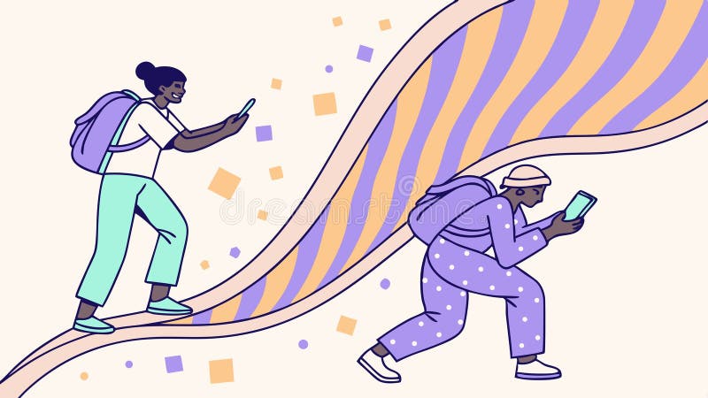 People Pulling Abstract Ribbon, Teamwork and Progress, Vector Design ...