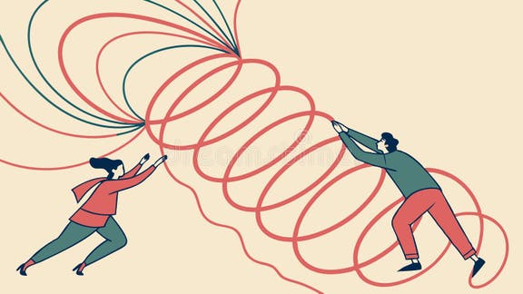 People Pulling Abstract String, Collaborative Effort Unity Vector ...