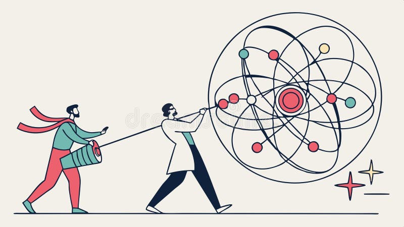 People Pulling Atom Science, Physics Concept, Teamwork in Science, Collaboration Vector Design ...