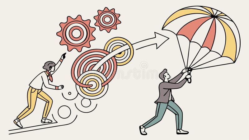 People Pulling Gear, Collaboration and Progress, Teamwork Concept ...