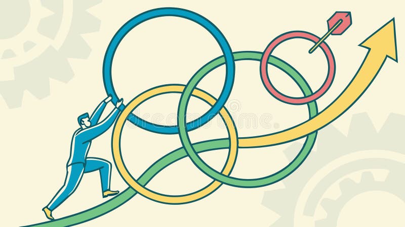 People Pulling Interlocking Rings, Symbolizing Teamwork and Progress ...