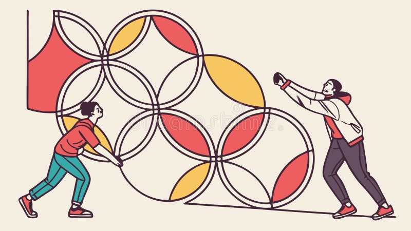 People Pushing Circular Objects, Collaborative Problem Solving, Vector Design Generative AI ...