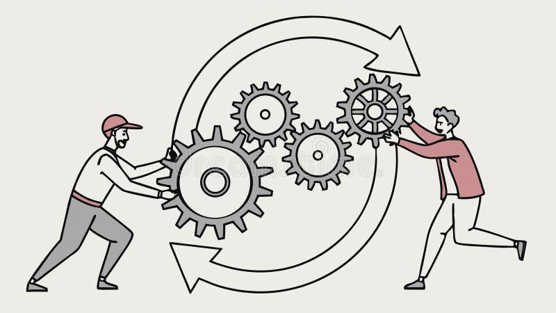 People Pushing Gears, Teamwork and Collaborative Effort, Vector Design Generative AI Stock ...