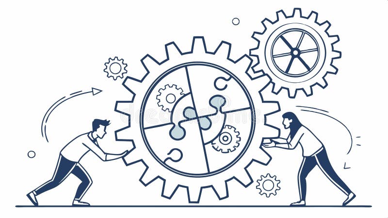 People Pushing Gears World Map, Global Cooperation Vector. Vector ...