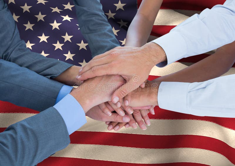 People Putting Their Hands Together on an American Flag Stock Photo ...