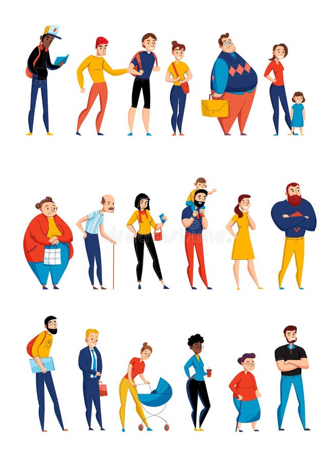 People Queue Horizontal Sets Stock Vector - Illustration of elderly ...