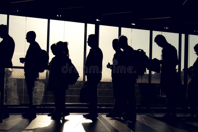 People Waiting in Line, Travellers in Queue Stock Image - Image of ...
