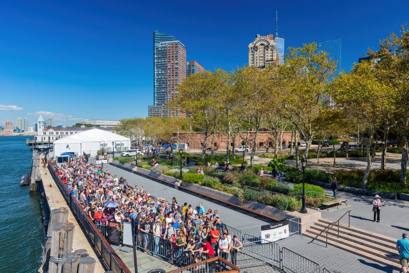 People Queueing beside the Port of NYC Editorial Stock Photo - Image of ...