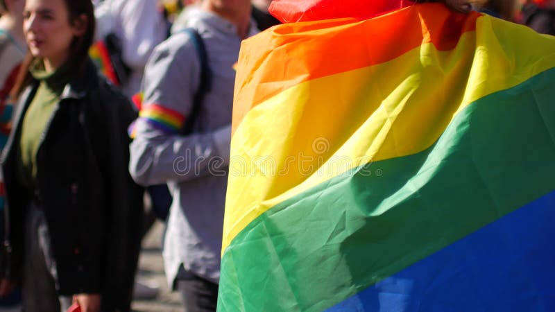 People in Rainbow Flag on Pride March Stock Video - Video of flag ...