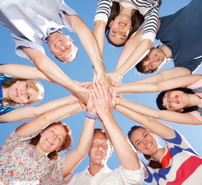 People Raise Hands Across Sky Stock Image - Image of grass, friend ...